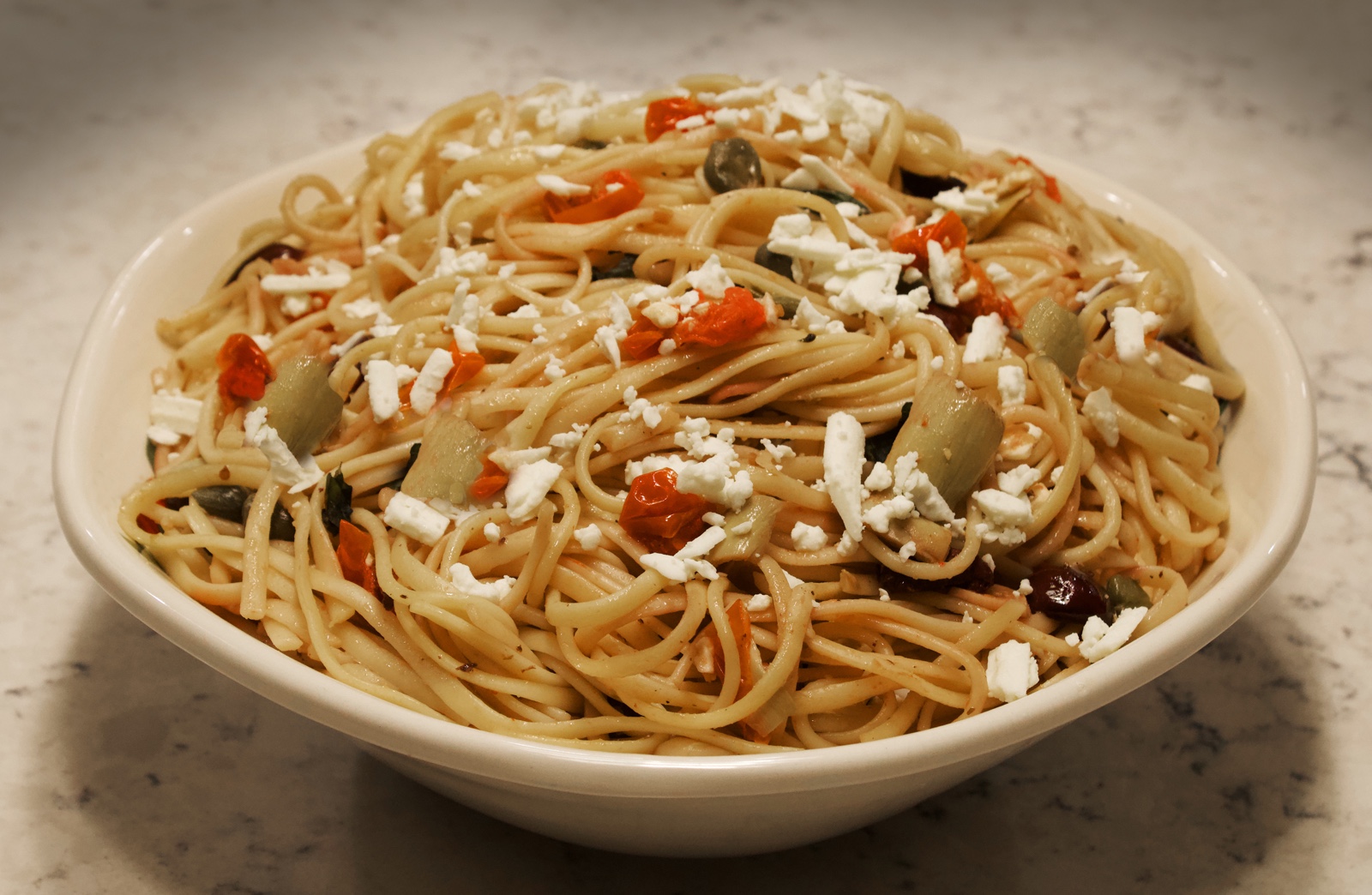 Greek Spaghetti Toss – In the Kitchen with Mare